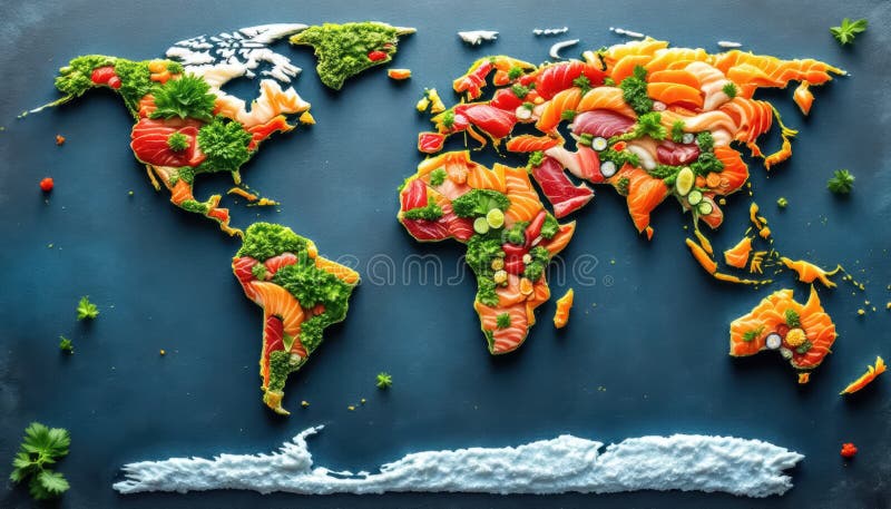World map made of sushi stock illustration. Illustration of market ...