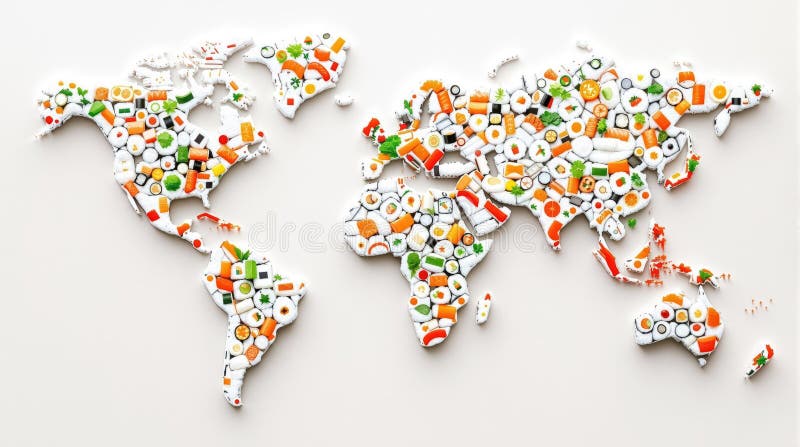 World map made of sushi stock illustration. Illustration of vegetable ...