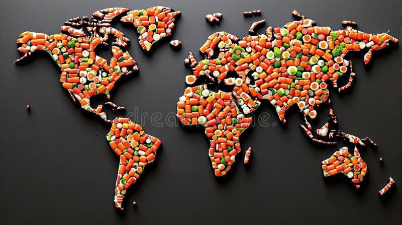 World map made of sushi stock illustration. Illustration of ingredient ...