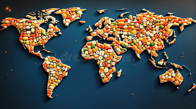 World map made of sushi stock illustration. Illustration of meat ...