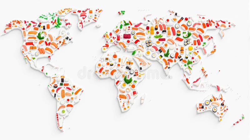 World map made of sushi stock illustration. Illustration of style ...