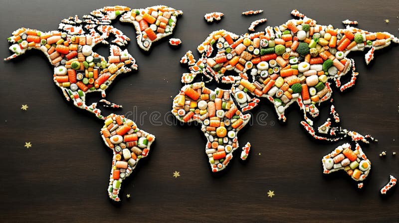 World map made of sushi stock illustration. Illustration of rice ...