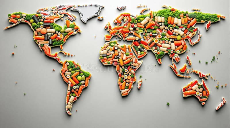 World map made of sushi stock illustration. Illustration of roast ...
