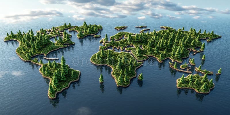 World Map Made of Trees Blue Water Stock Illustration - Illustration of ...