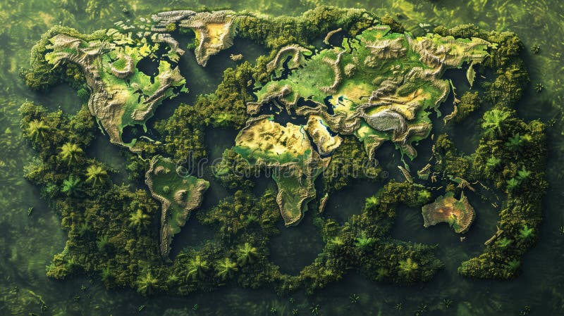 World Map Made of Trees Moss. Stock Illustration - Illustration of tree ...