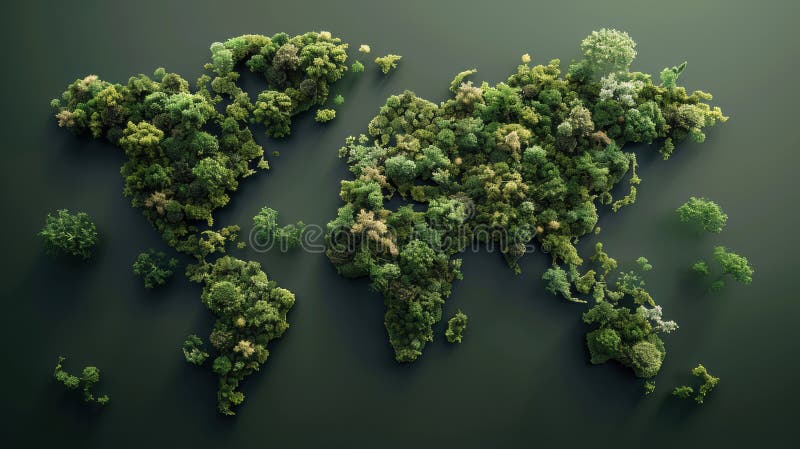 World Map Made of Trees Moss. Stock Illustration - Illustration of ...