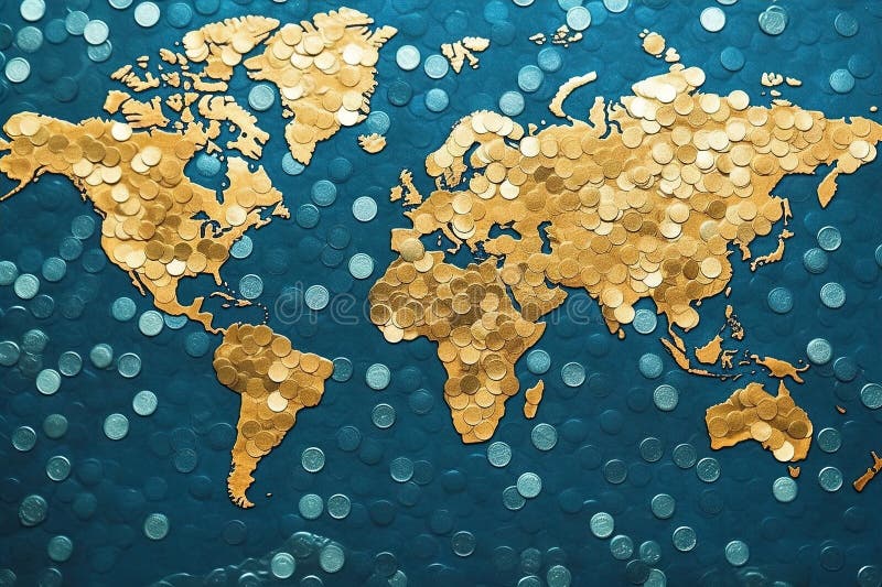 The World Map is Made Up of Many Gold Coins. Stock Illustration ...