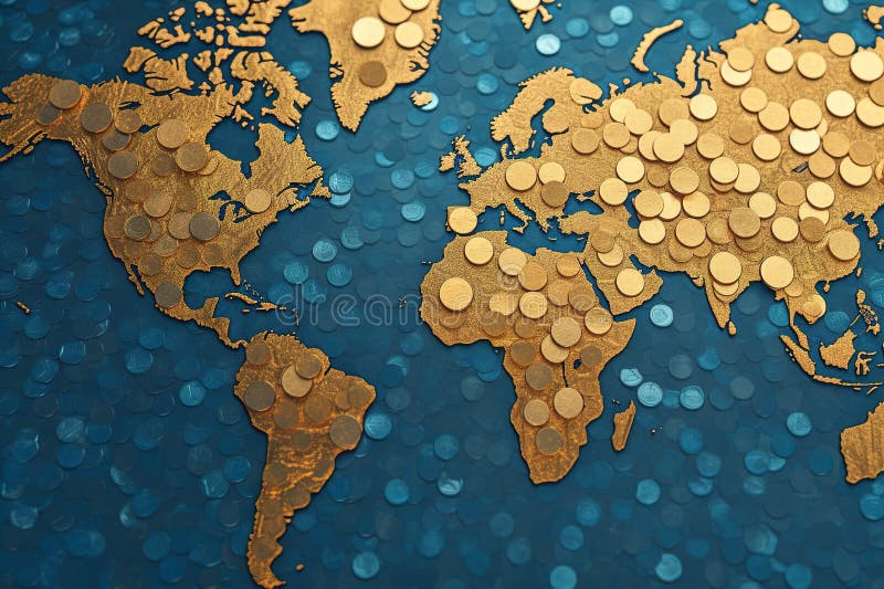 The World Map is Made Up of Many Gold Coins. Stock Illustration ...