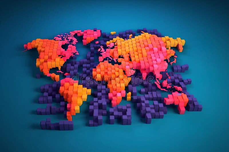 The World Map is Made Up of Many Multicolored Cubes. Stock Illustration ...