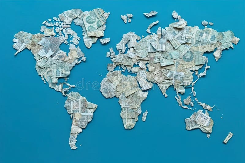 The World Map is Made Up of Pieces of Different Banknotes. Stock ...