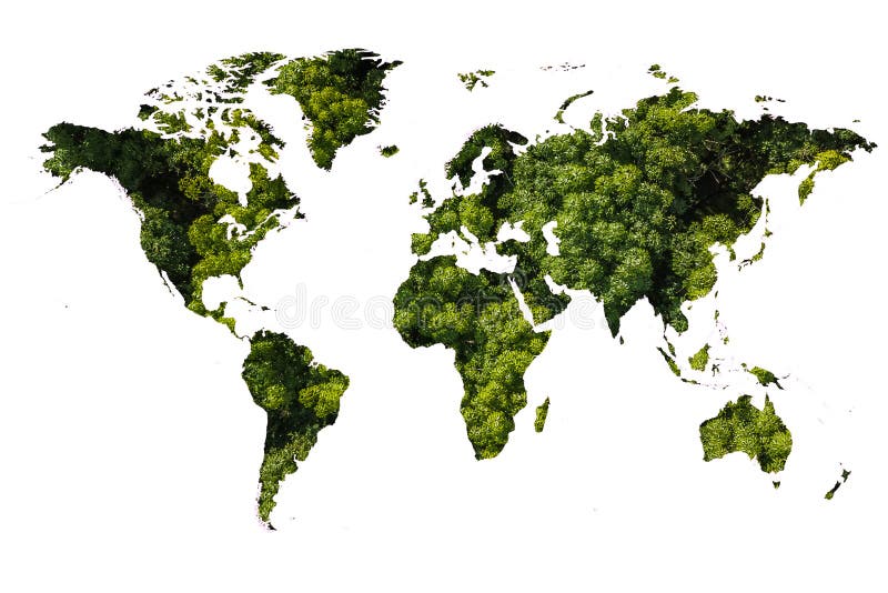 World Map Made Up of Various Detailed Trees on Solid White Background ...
