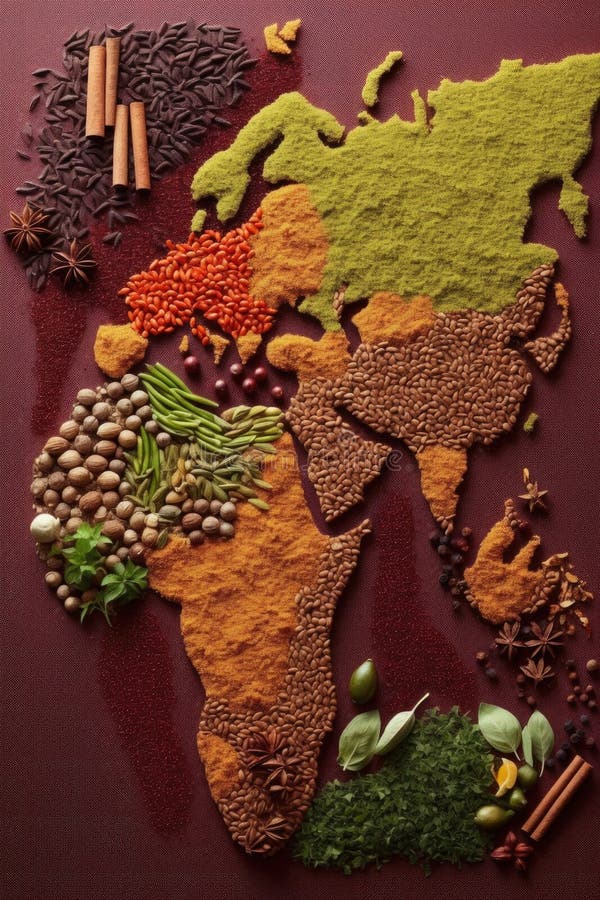 World Map Made of Various Spices and Herbs Stock Illustration ...
