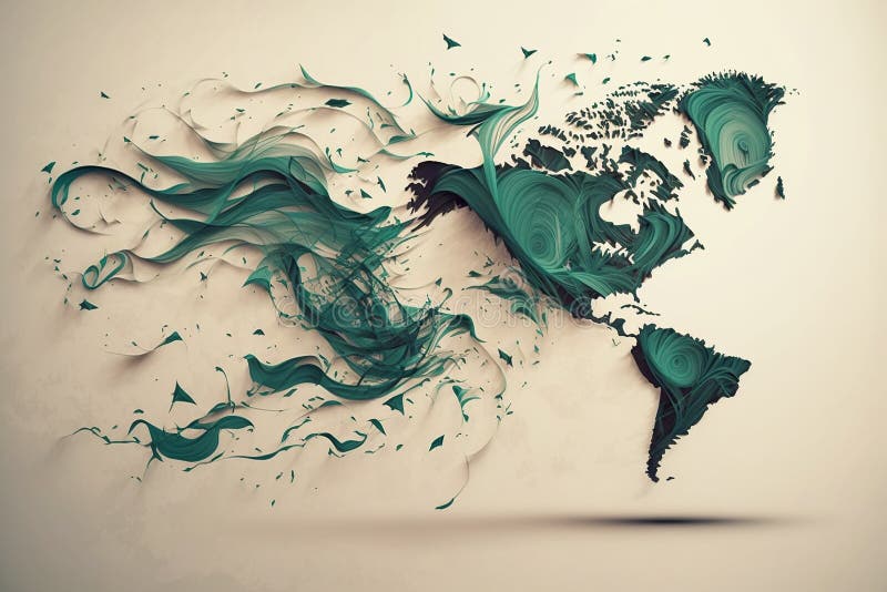 World Map Made from Wind, Created with Generative AI Technology Stock ...