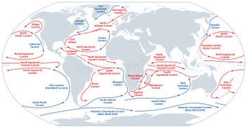 World Map of Major Ocean Currents, Warm Currents in Red, Cold Currents ...