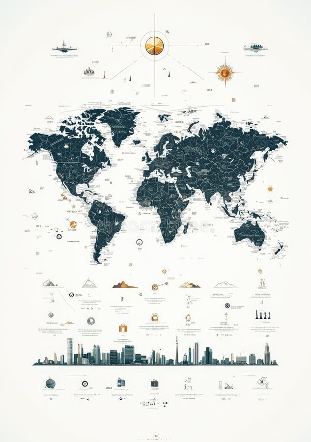 World Map with Many Cities and Countries on it Stock Photo - Image of ...