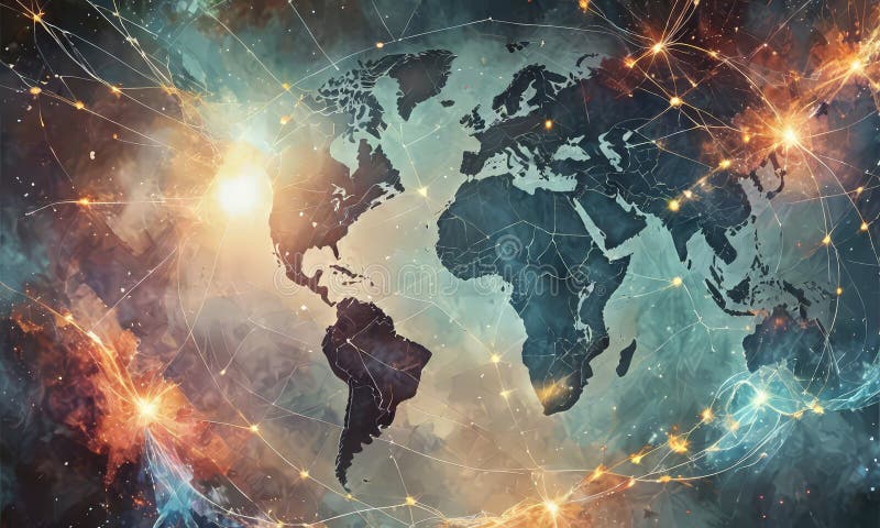 World Map with Many Connections in the Middle Stock Illustration ...