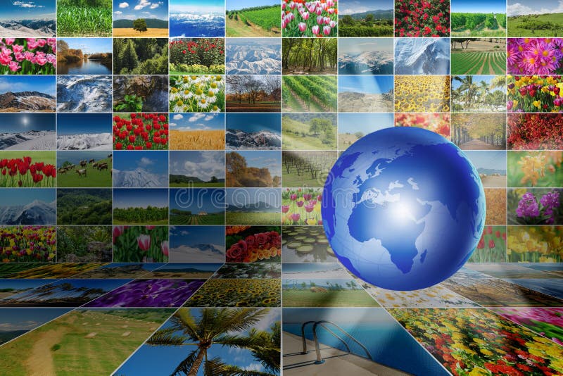 The World Map with Many Nature Photos Stock Image - Image of nature ...
