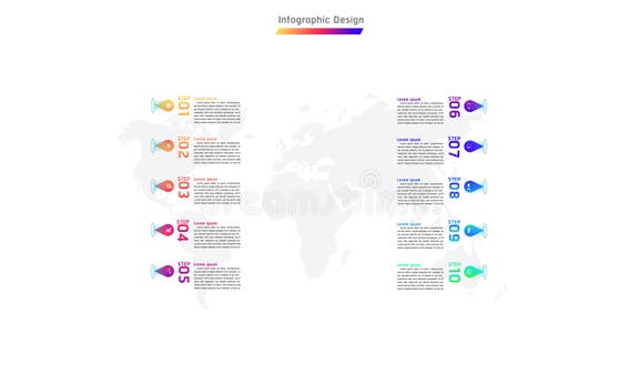 World Map Mark Point Infographic Design 10 Steps Vector Illustration ...