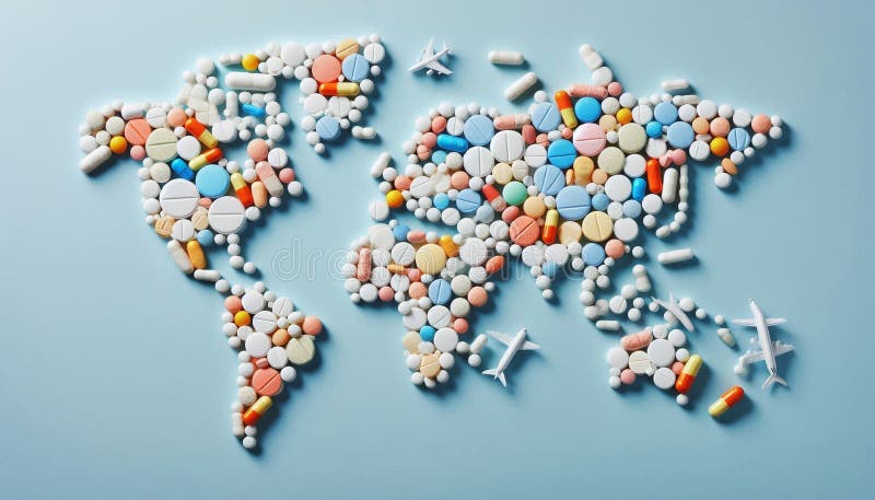 World Map Medicine. Pills in World Map Shape Stock Photo - Image of ...