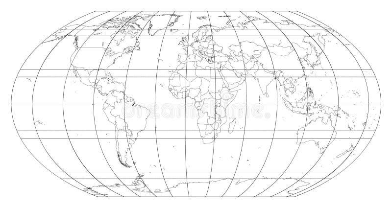 World Map with Meridians and Parallels Grid on White Background. All ...