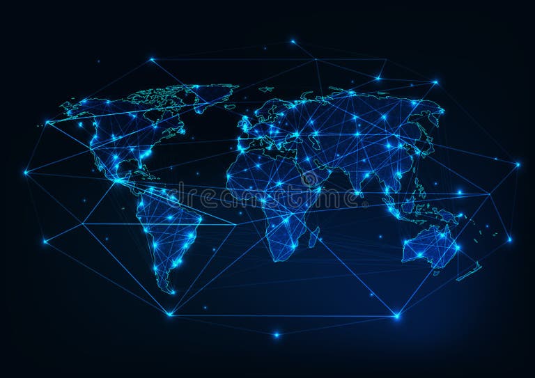 World Map Mesh with Continents Outline Made of Lines, Dots, Stars ...