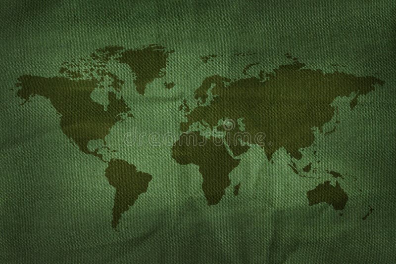 World Map on Army Fabric Texture Stock Image - Image of international ...