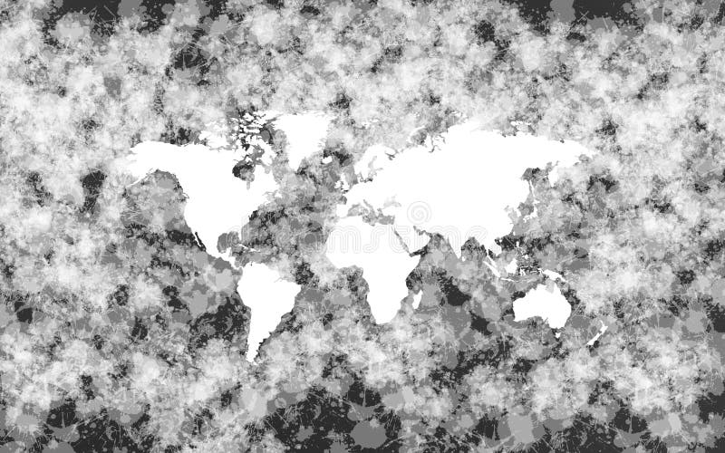 Monochrome World Map Over White Stain in Black Stock Illustration ...