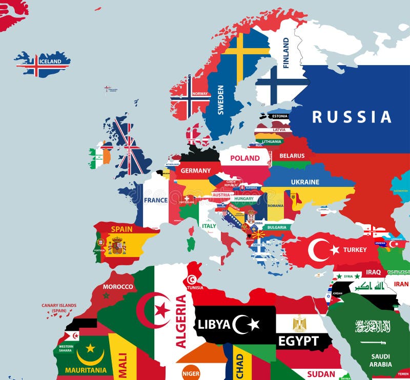 Europe Map Mixed with Countries National Flags. All European Flags ...
