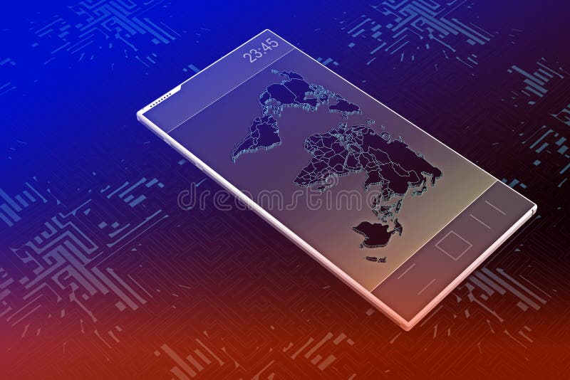 World Map on a Modern Smartphone Stock Illustration - Illustration of ...