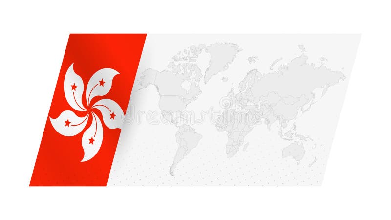 World Map in Modern Style with Flag of Hong Kong on Left Side Stock ...
