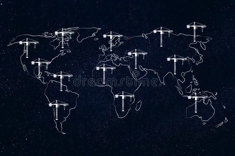 Construction Tower Crane Lifting Up World Map Stock Illustration ...