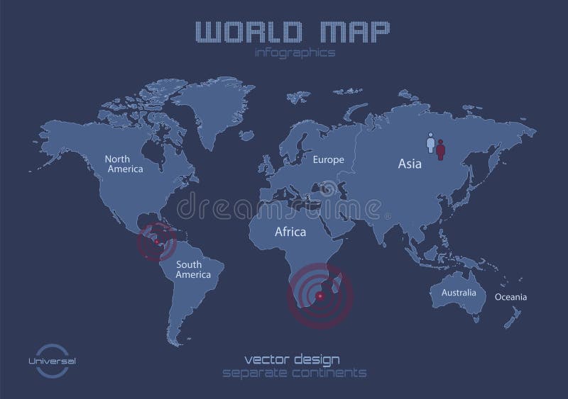 World Map, with Names of Individual States, Infographics Blue Flat ...