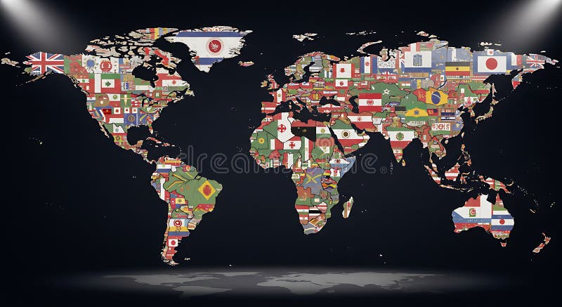 World Map of Nations: a Global Tapestry of Flags Stock Illustration ...