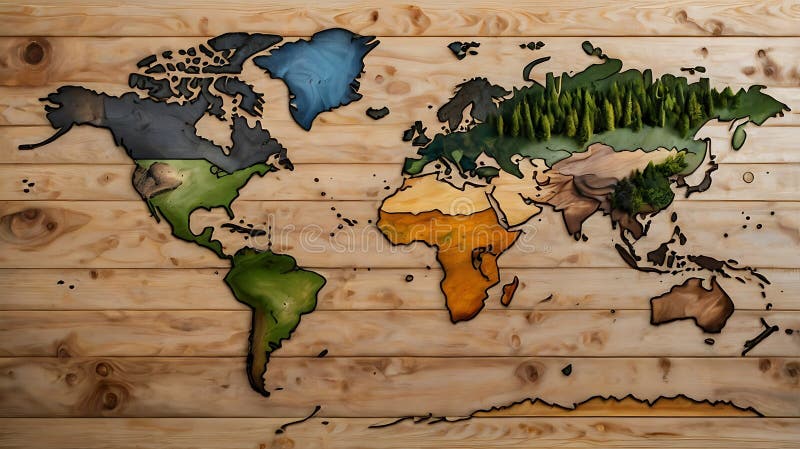 World Map with Nature: a Creative Blend of Geography and Beauty Stock ...