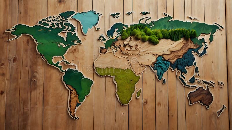 World Map with Nature: a Creative Blend of Geography and Beauty Stock ...