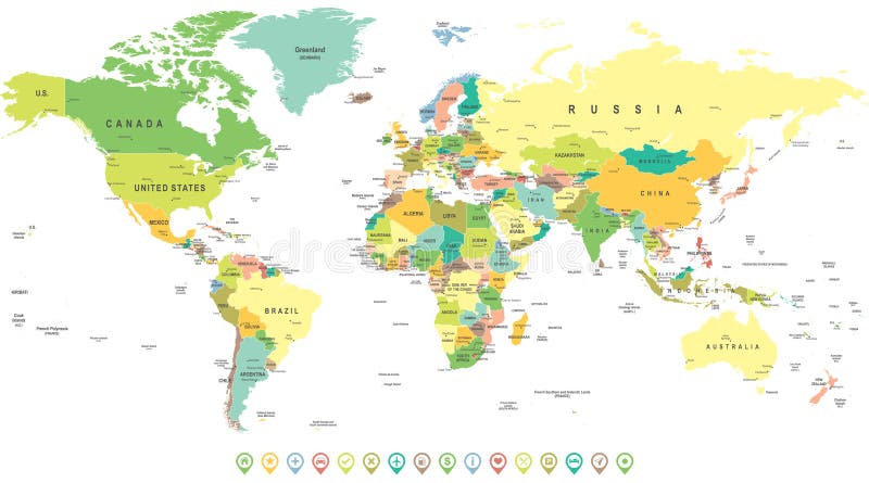 World Map and Navigation Icons - Illustration. Stock Vector ...