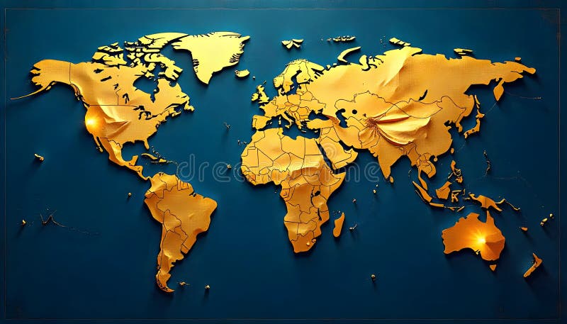 World Map on Navy Blue Background with Raised 3D Design Stock Image ...