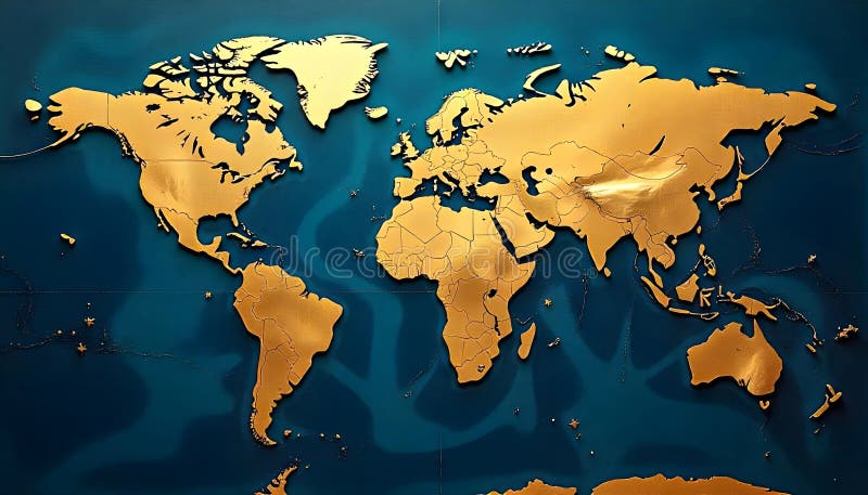 World Map on Navy Blue Background with Raised 3D Design Stock Image ...