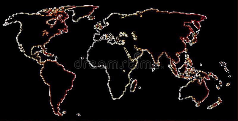 World Map Neon Abstract Glow Outline Stock Illustration - Illustration ...