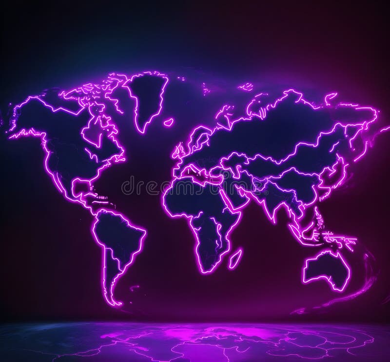World map neon lights stock illustration. Illustration of neon - 293285202