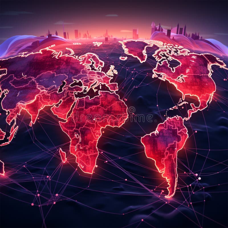 World map with purple glow stock illustration. Illustration of darkness ...