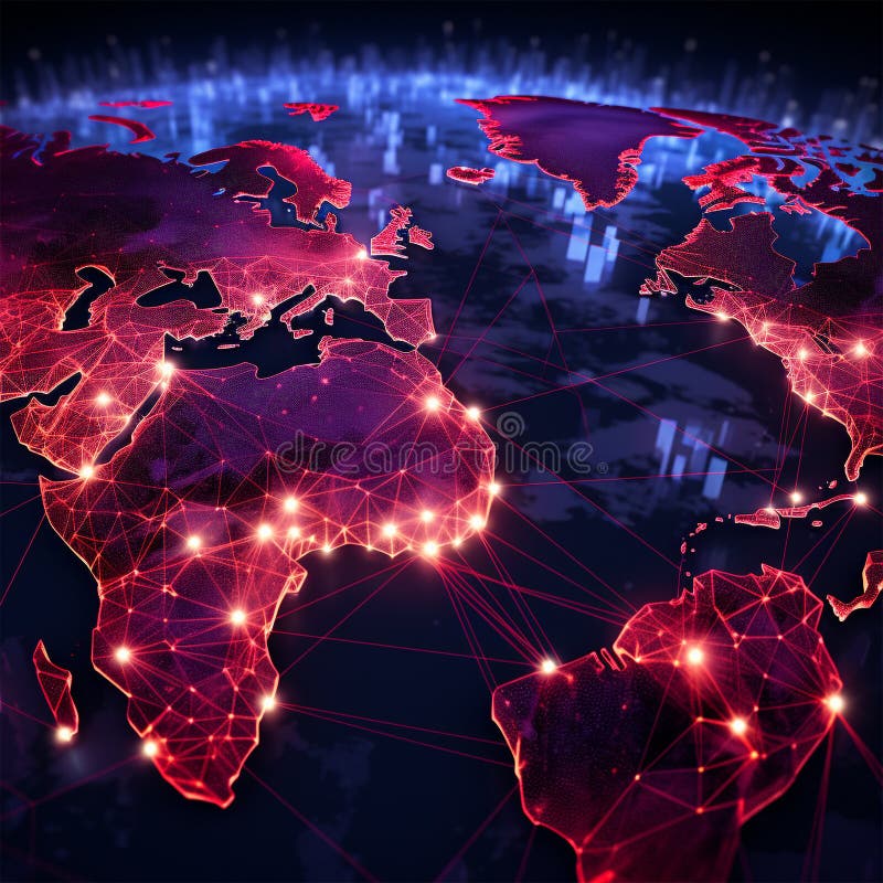 World map with purple glow stock illustration. Illustration of ...