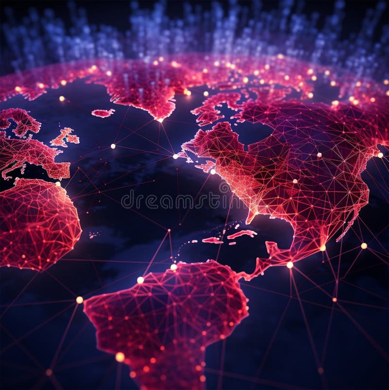 World map with purple glow stock illustration. Illustration of poster ...