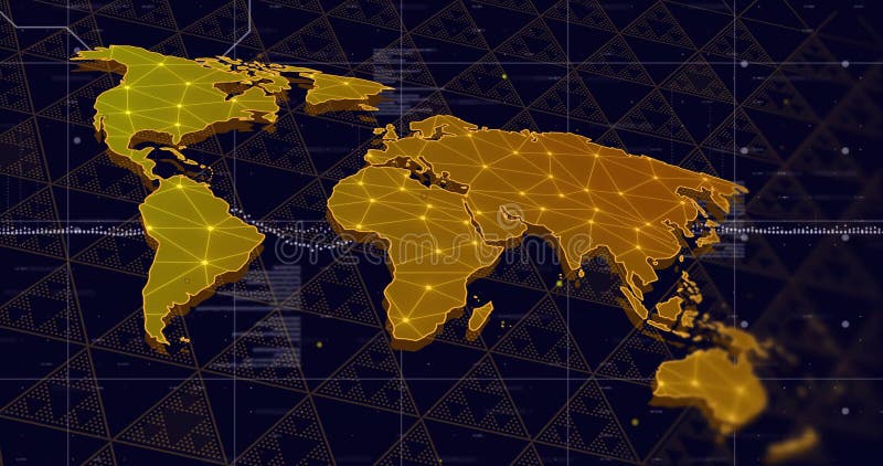 World Map with Network Connections Image Over Dark Geometric Background ...