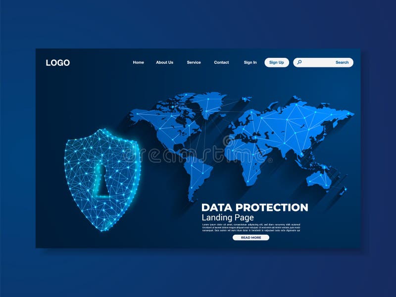 World Map Network Data Protection Technology Landing Page, Blue ...