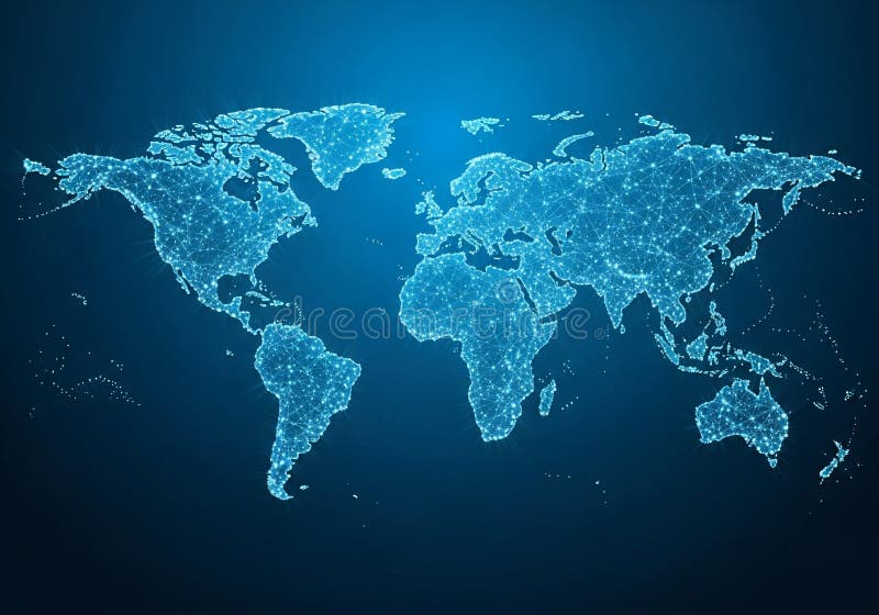 World Map Network Illustration, Digital Global Connectivity Map ...