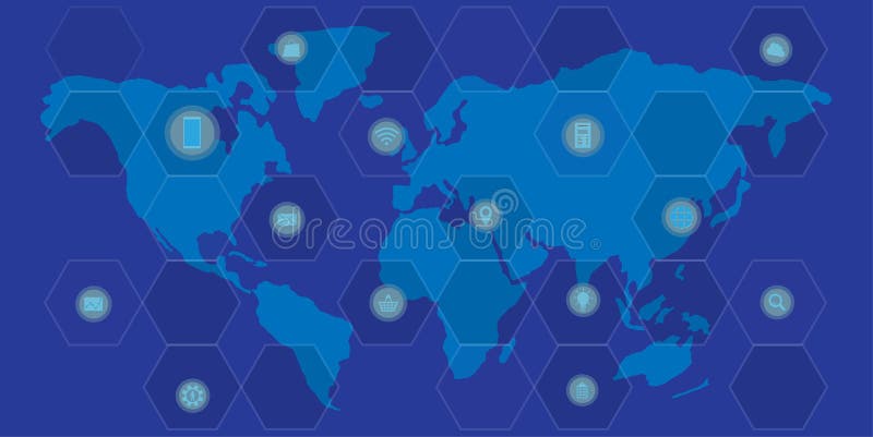 World Map with Networking and Technology Symbols Stock Vector ...