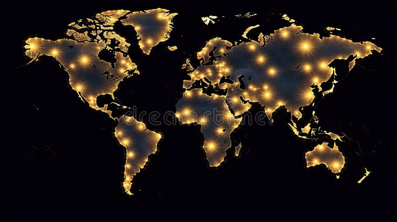 World Map in Night Background. Generative AI Stock Illustration ...