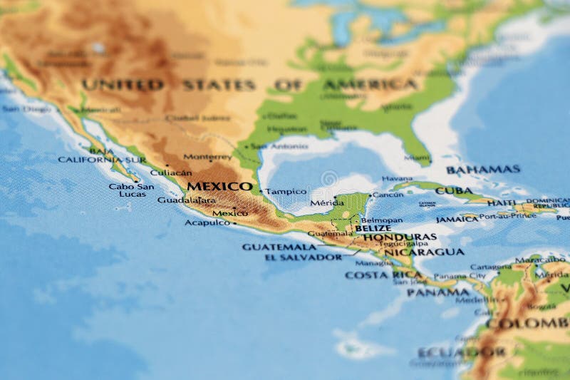 World Map with North American Continent, Mexico in Focus Stock Photo ...