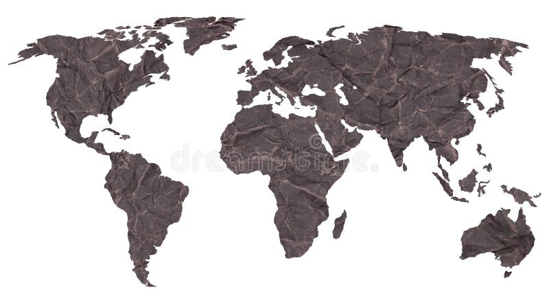 World Map on Crumpled and Aged Paper. Stock Illustration - Illustration ...